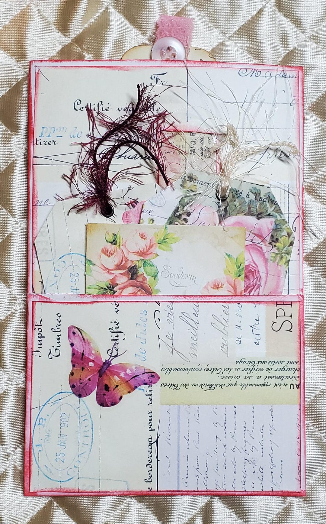 Pink Stuffed Envelope Ephemera Small Junk Journal Tags Journal Cards ...