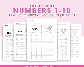 Numbers 1-10 Printable Activity Worksheets Coloring Dot to Dot Tracing ...
