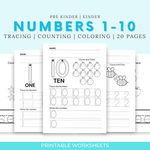 Numbers 1-10 Printable Activity Worksheets Coloring Dot to Dot Tracing ...