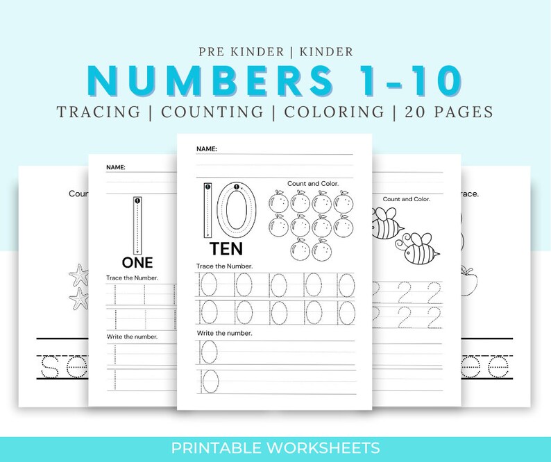 Numbers 1-10 Printable Activity Worksheets Coloring Dot to Dot Tracing ...