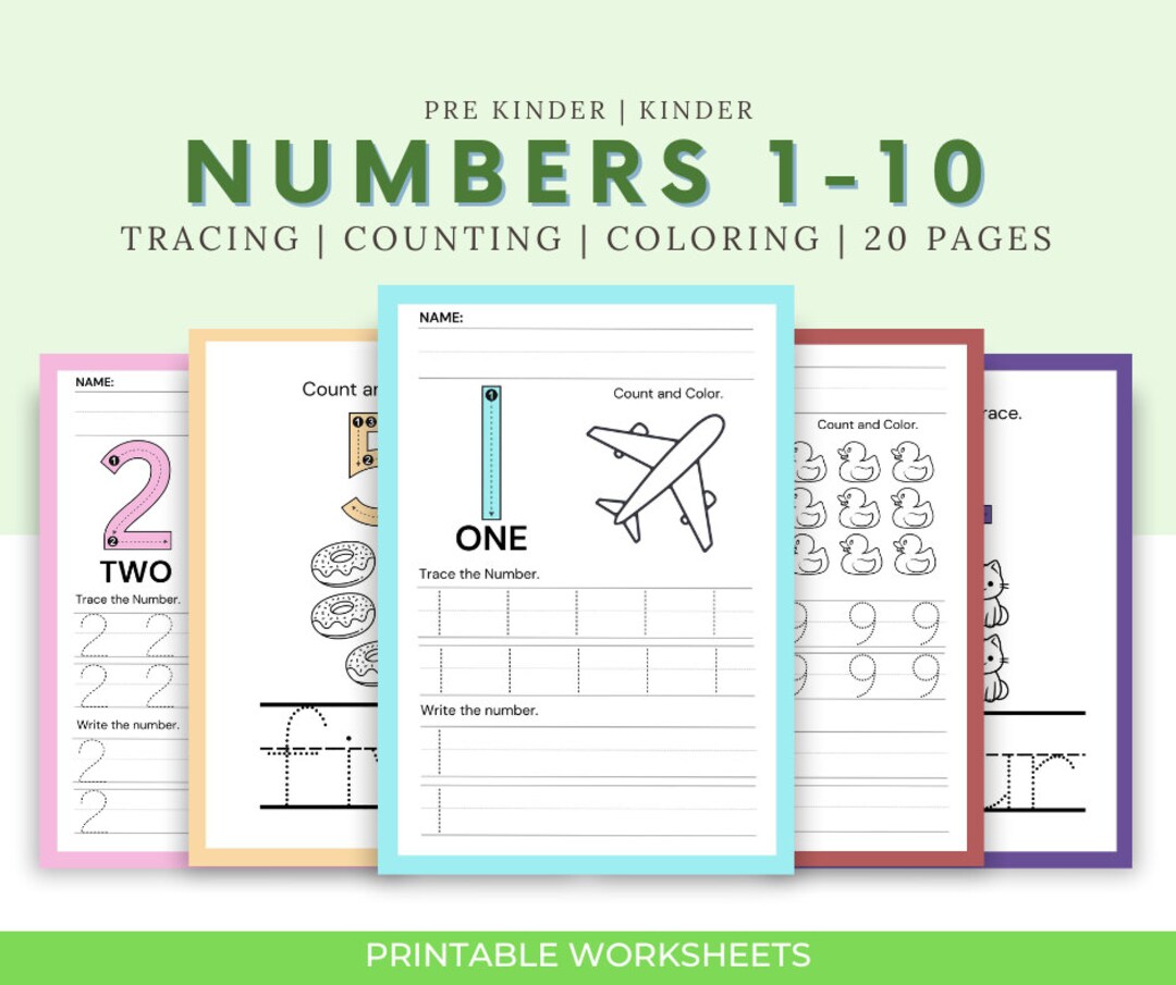Numbers 1-10 Printable Activity Worksheets Coloring Dot to Dot Tracing ...