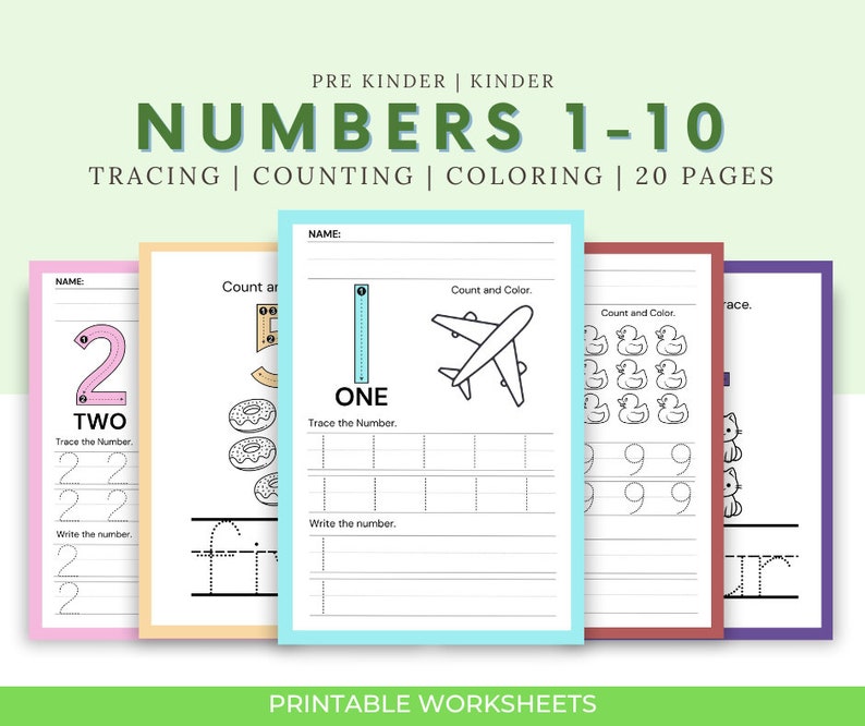 Numbers 1-10 Printable Activity Worksheets Coloring Dot to Dot Tracing ...