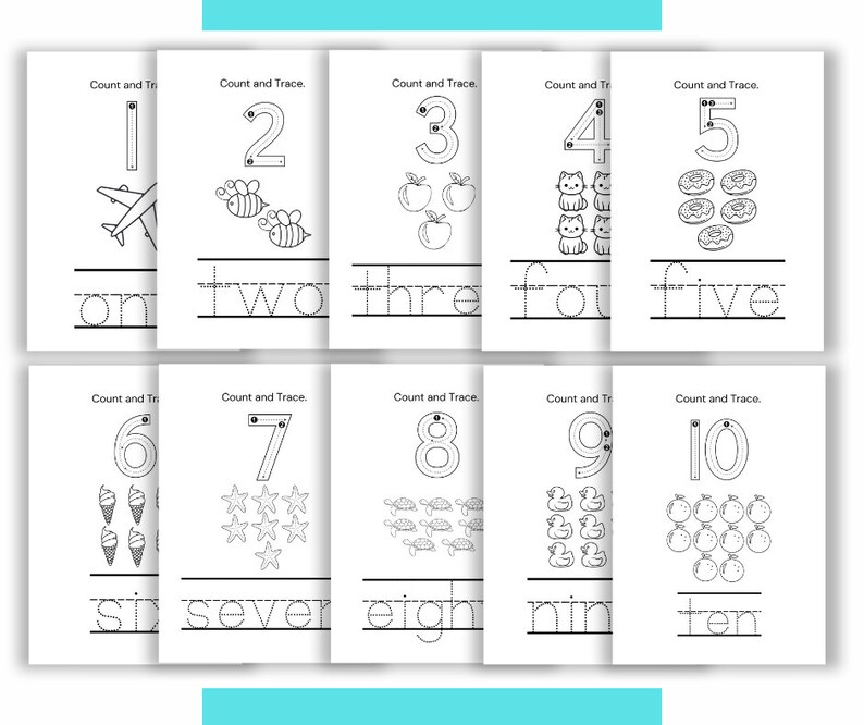 Numbers 1-10 Printable Activity Worksheets Coloring Dot to Dot Tracing ...