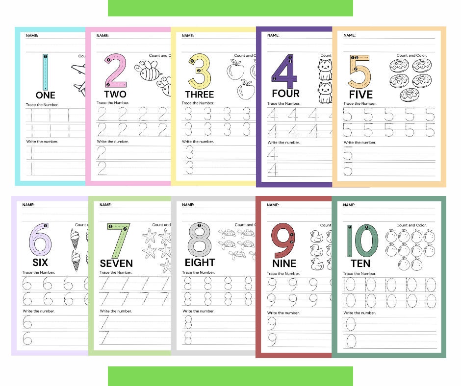 Numbers 1-10 Printable Activity Worksheets Coloring Dot to Dot Tracing ...