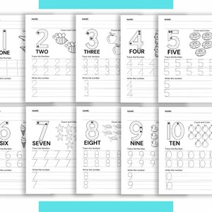Numbers 1-10 Printable Activity Worksheets Coloring Dot to Dot Tracing ...