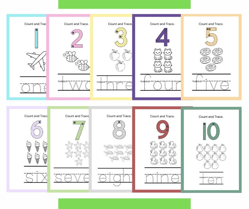 Numbers 1-10 Printable Activity Worksheets Coloring Dot to Dot Tracing ...