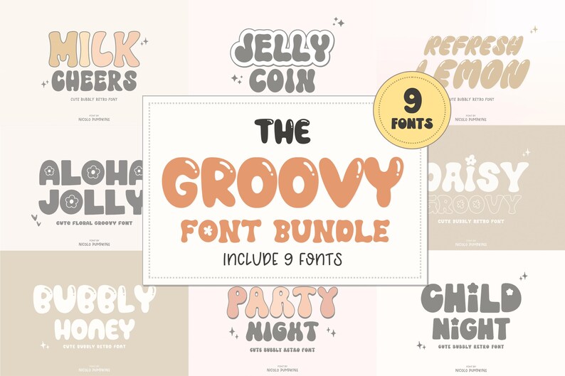 Groovy Font Bundle Cute Font for Cricut Font Bundle 80s Font Svg Font ...