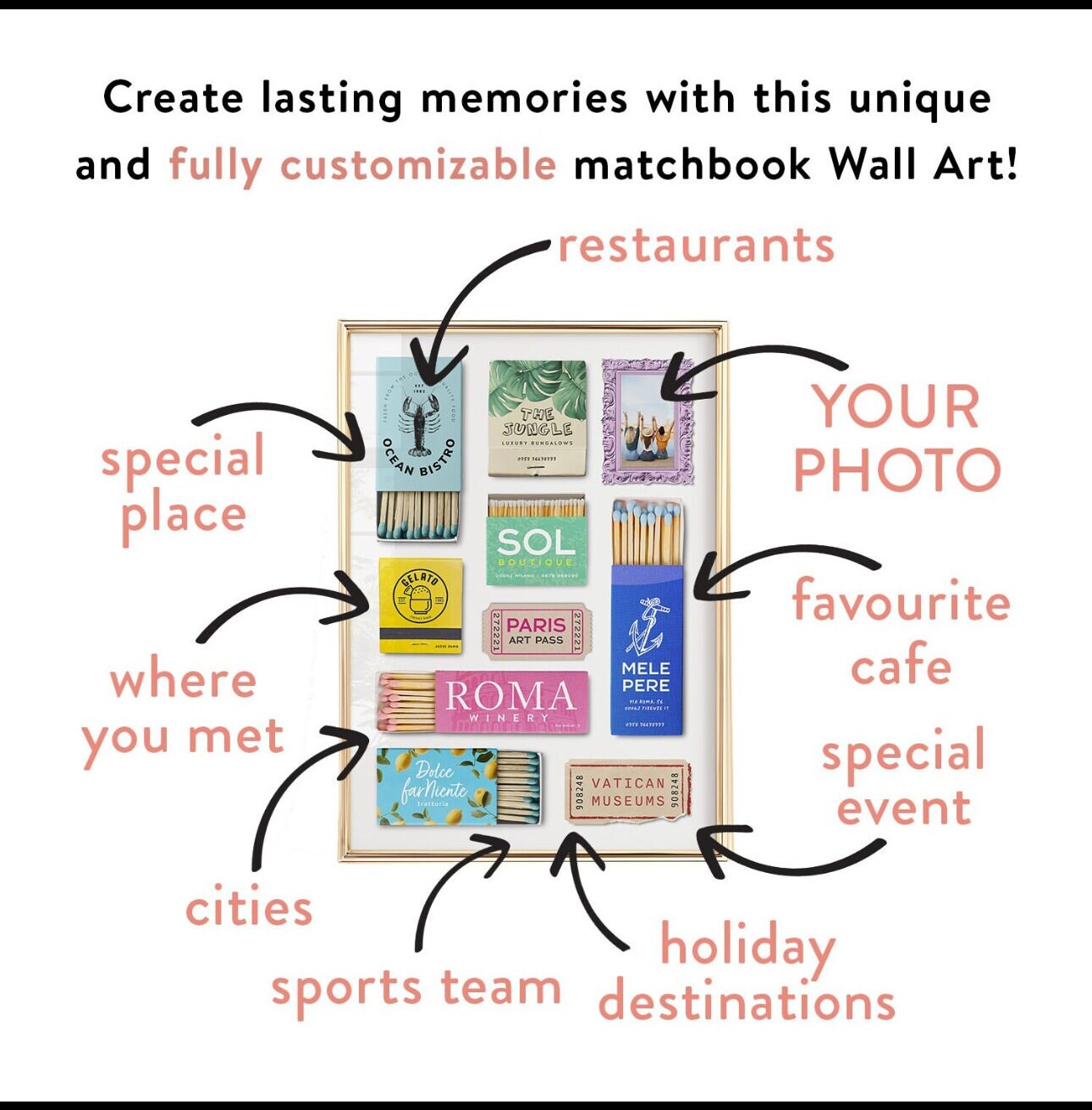 CUSTOM MATCHBOOK Print Customized Retro Wall Art Personalized Matchbox ...