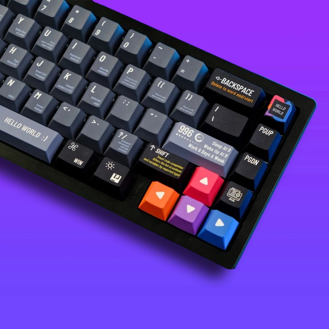 Programmer Cartoon Keycaps, PBT Keycaps 129 Keys Cherry Profile Keycap for Mechanical Keyboard ...