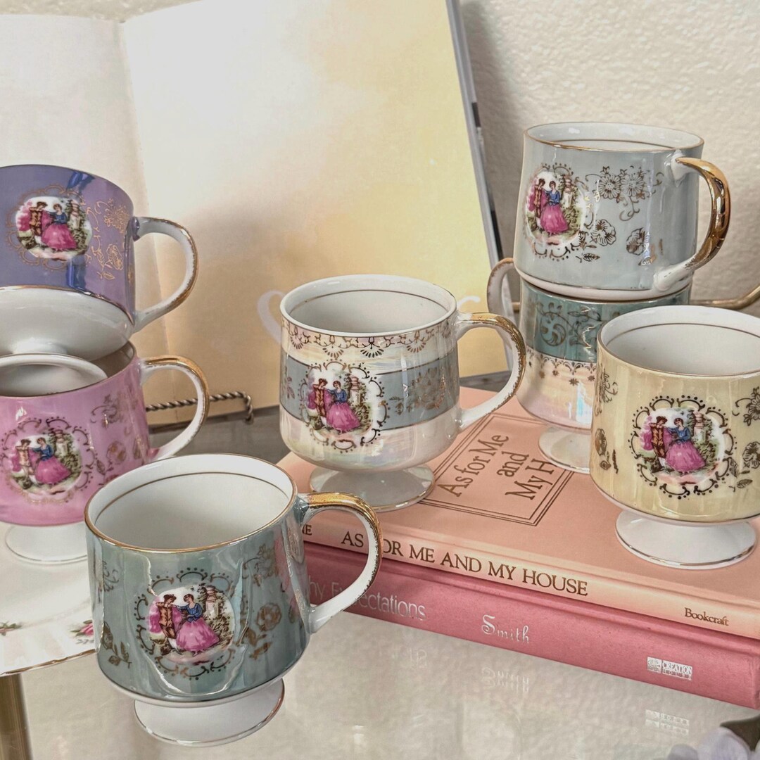 Vintage Iridescent Porcelain Mugs - Victorian Style Tea Coffee Cup Set ...