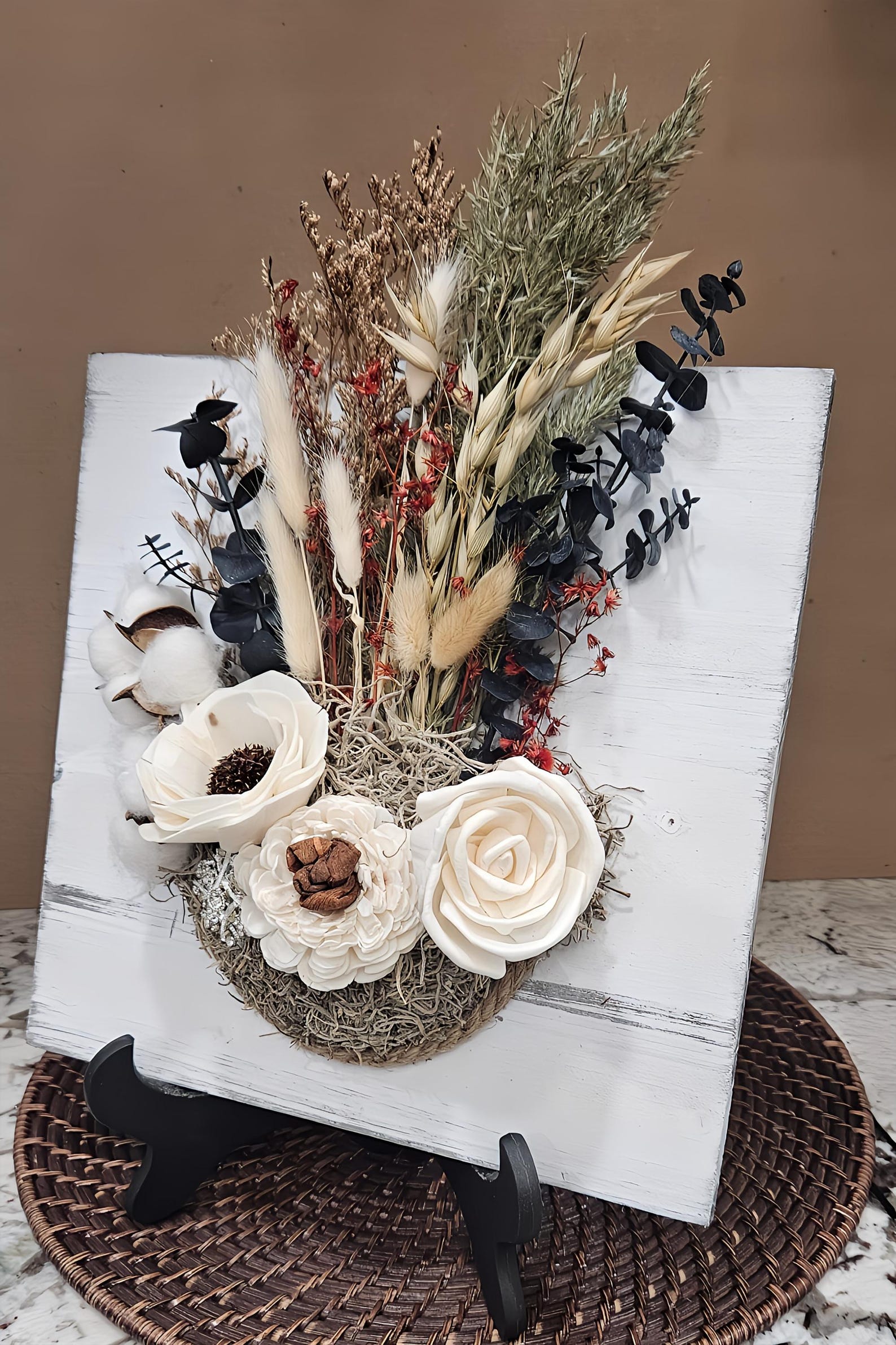 Wall Art Home Decor Boho Inspired Floral Arrangement on White 10x10 ...