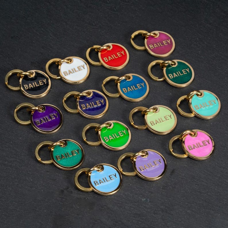 Brass Pet ID Tag, Colourful Custom Engraved Tag - Etsy UK
