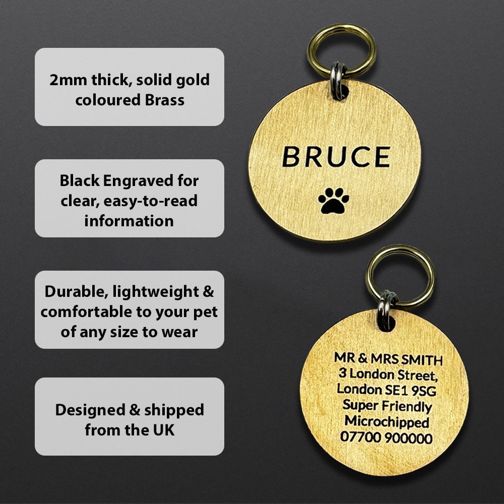 Dog Name Tags & Cat Name Tags, Brass Pet Tag, Personalized Dog Tag ...