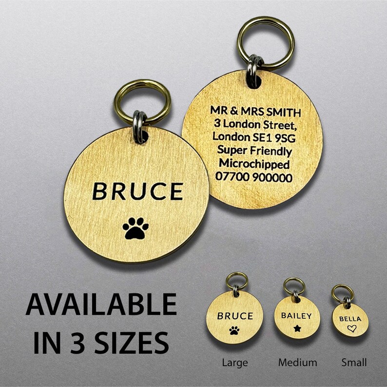 Thick Solid Brass Dog Name Tags & Cat Name Tags, Personalized Dog Tag ...