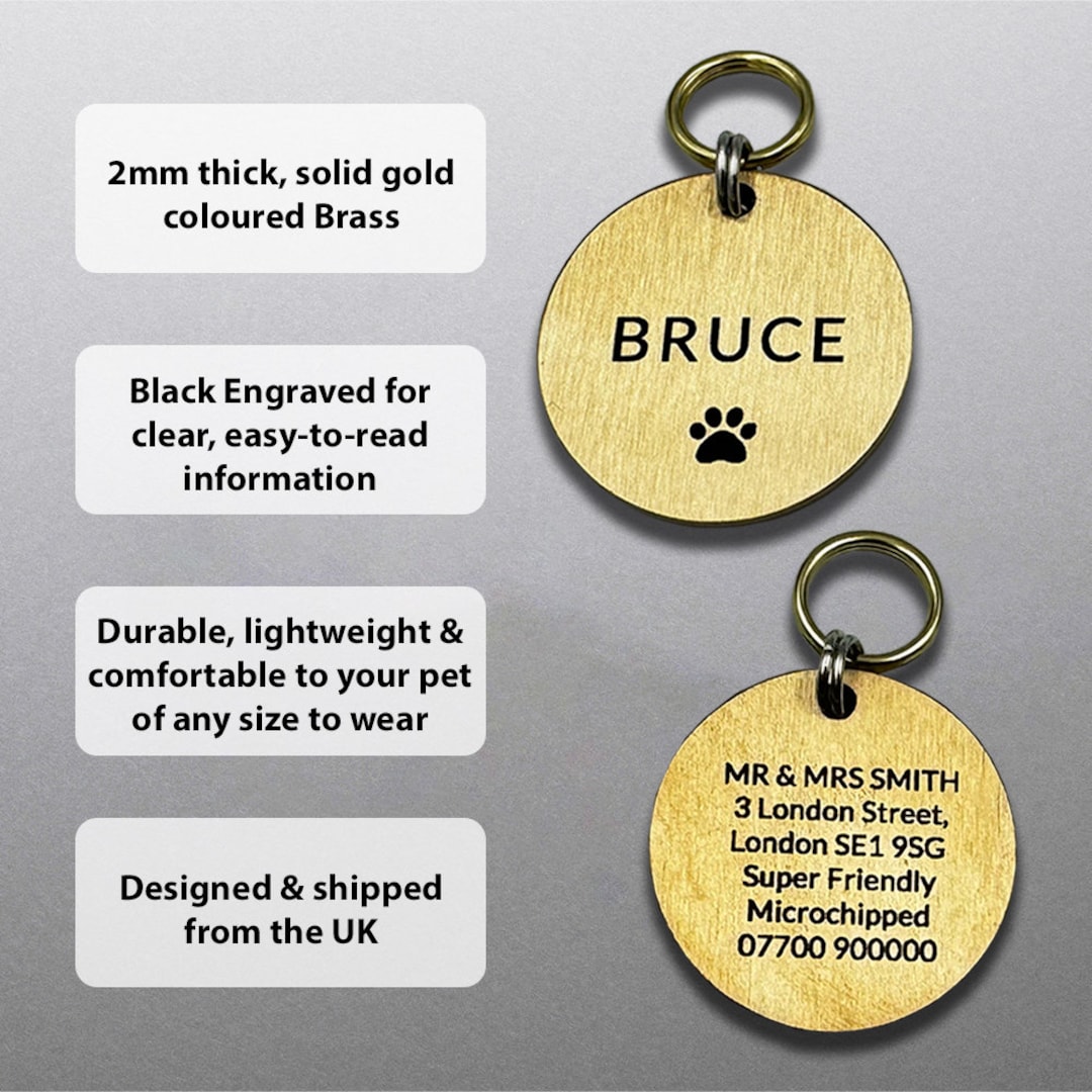 Thick Solid Brass Dog Name Tags & Cat Name Tags, Personalized Dog Tag ...