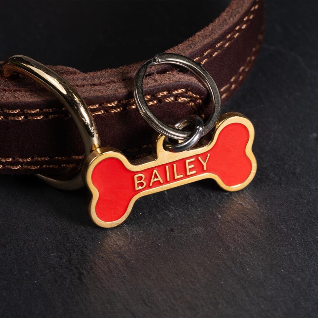 Brass Bone Pet ID Tag, Colourful Custom Engraved Tag - Etsy