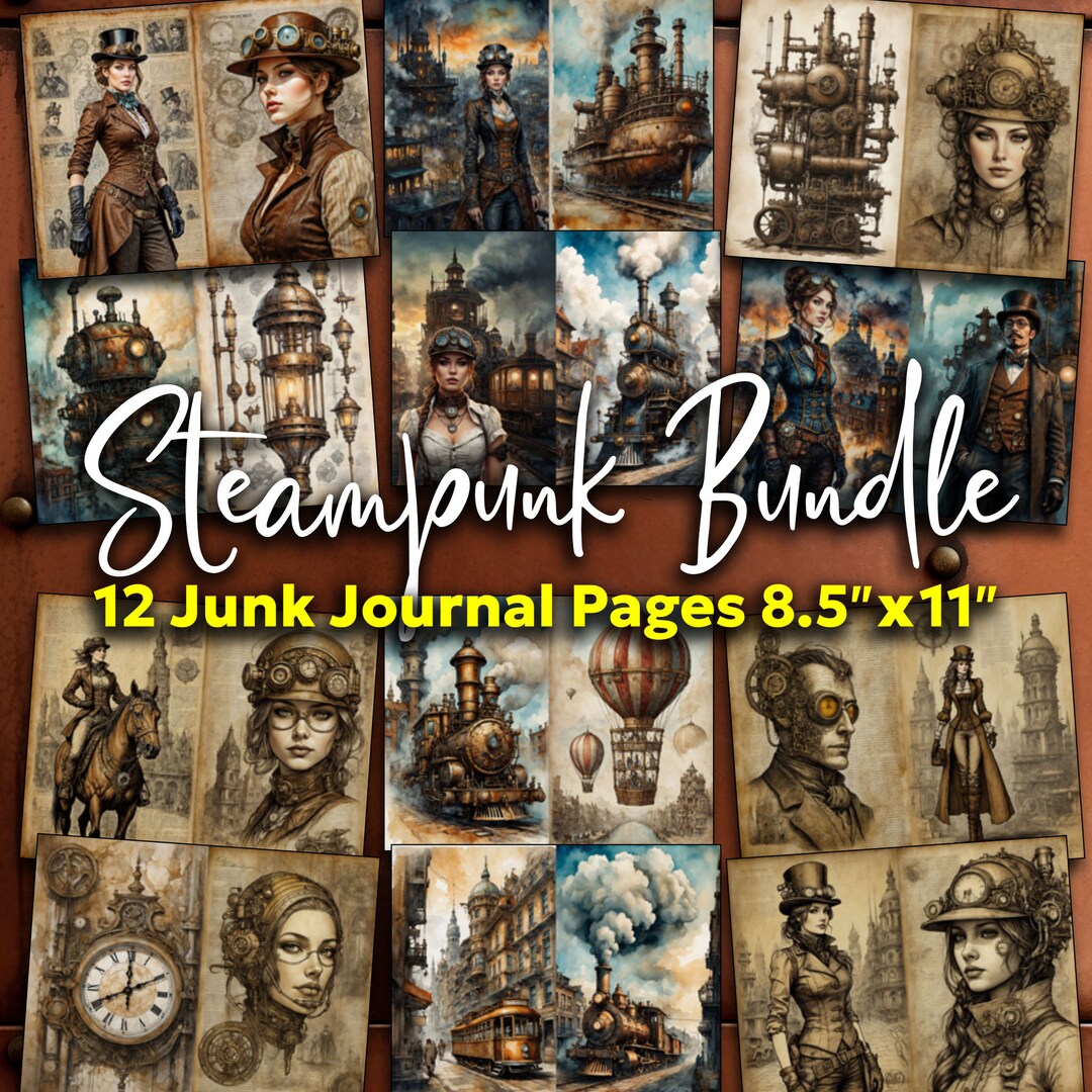 Steampunk Junk Journal Kit, Digital Download Printable Art Gift for Her ...