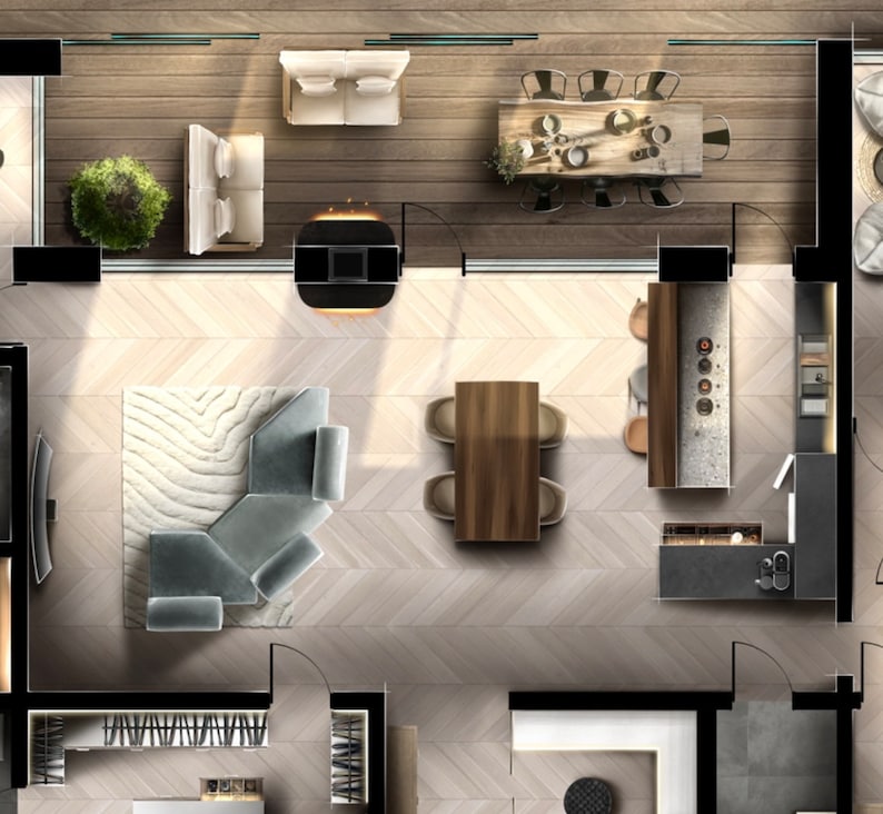 Procreate, Photoshop Furniture. Dining Table Set for 2 D Plan ...