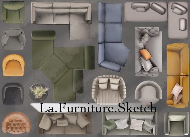 PNG Files. Procreate, Photoshop Furniture Sofa Set. Ready for Use ...