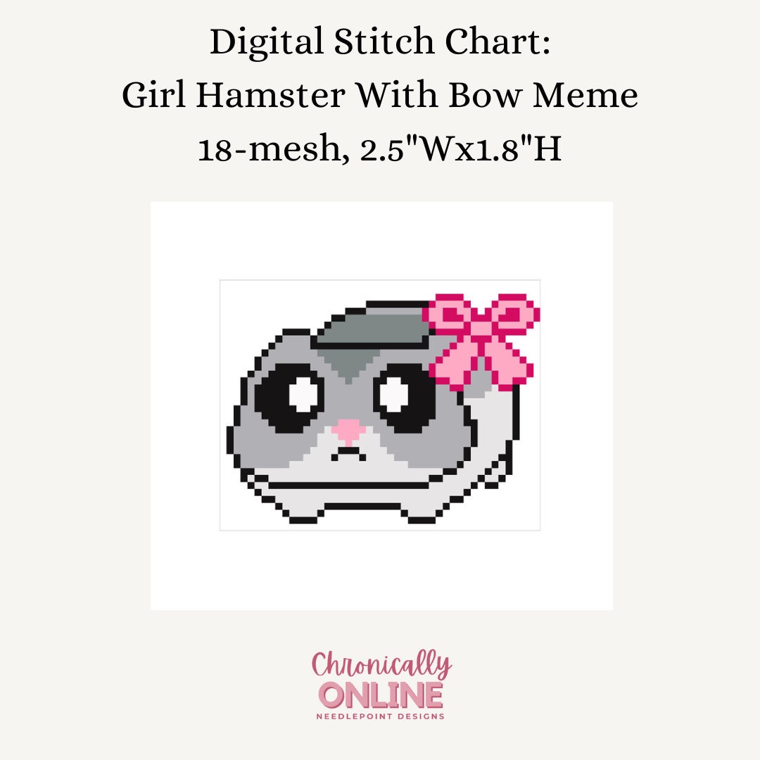 Girl Hamster Meme With Bow - Needlepoint Digital Stitch Chart - Etsy