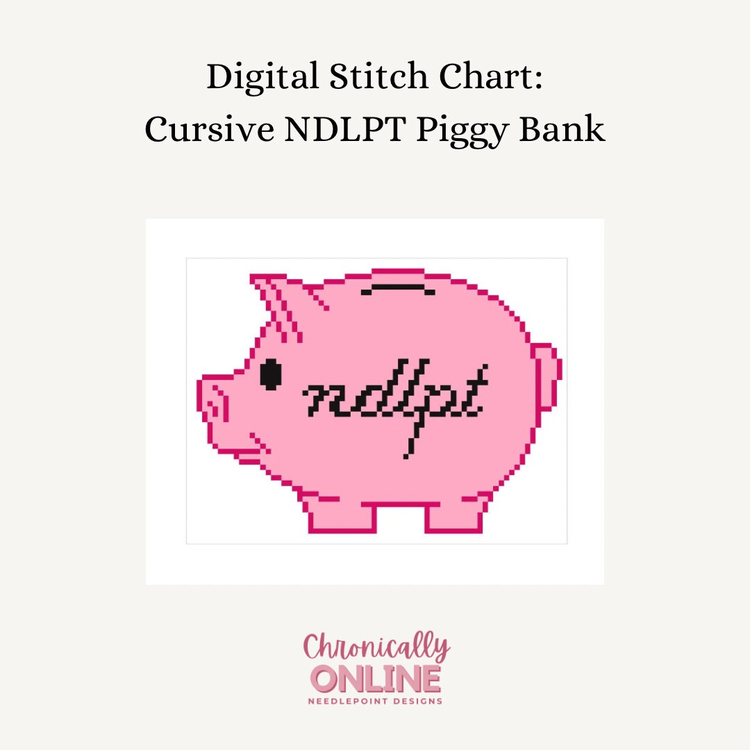 NDLPT Cursive Piggy Bank - Digital Needlepoint Stitch Chart - Etsy