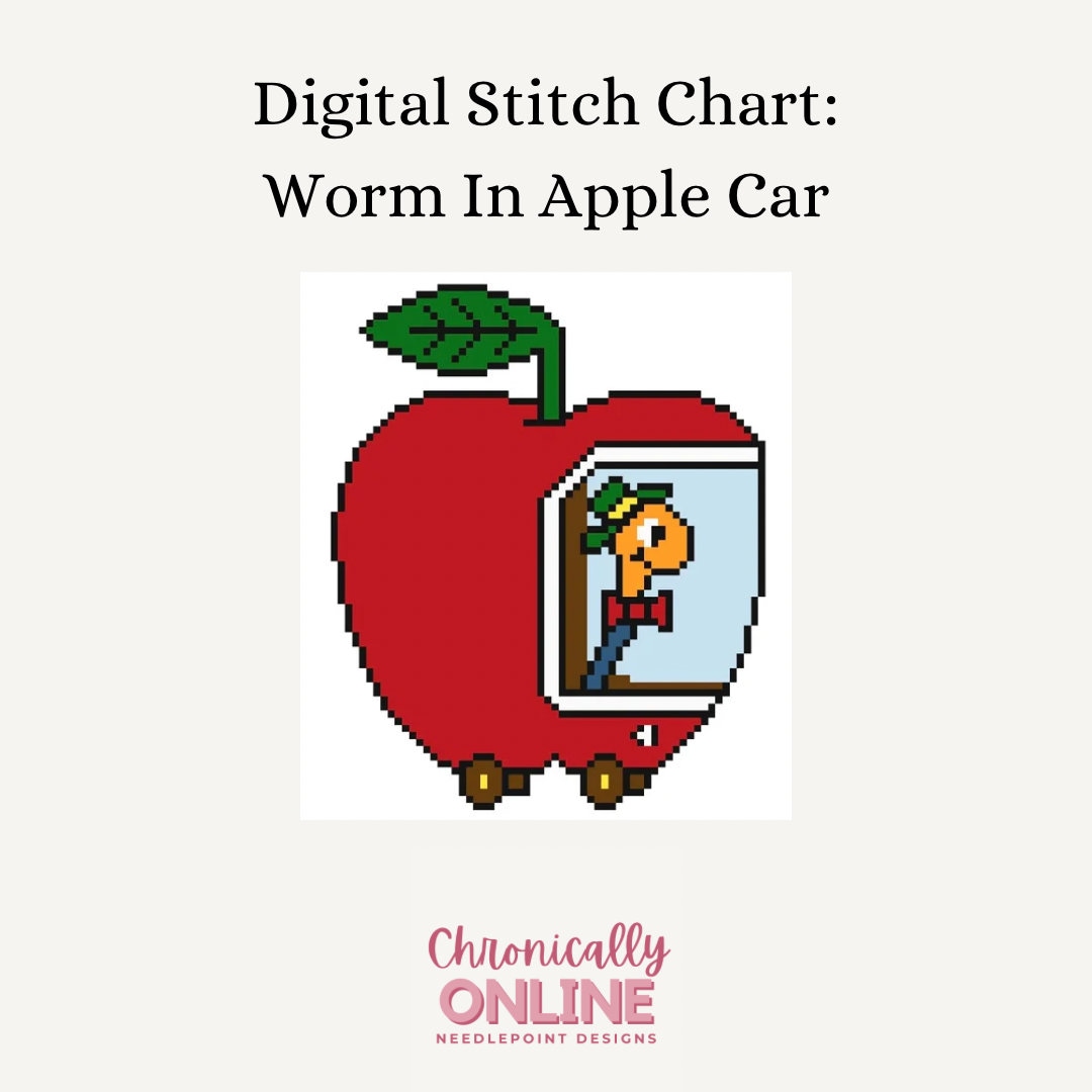 Worm in Apple Car - Digital Needlepoint Stitch Chart - Etsy