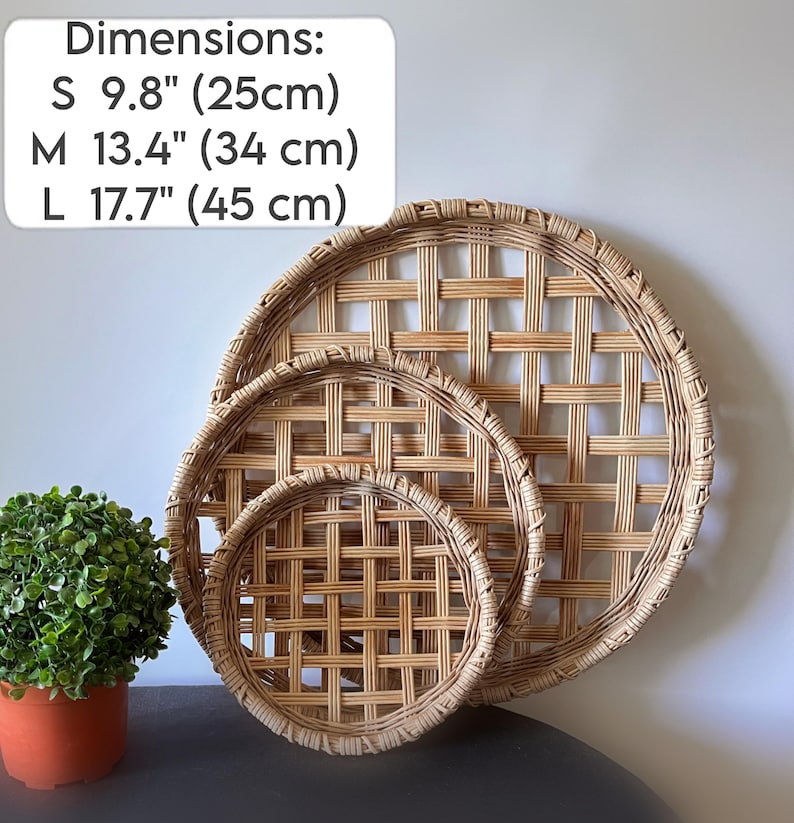 Wicker Round Wall Basket Set of 3 Stylized as a Tobacco Basket, Large ...