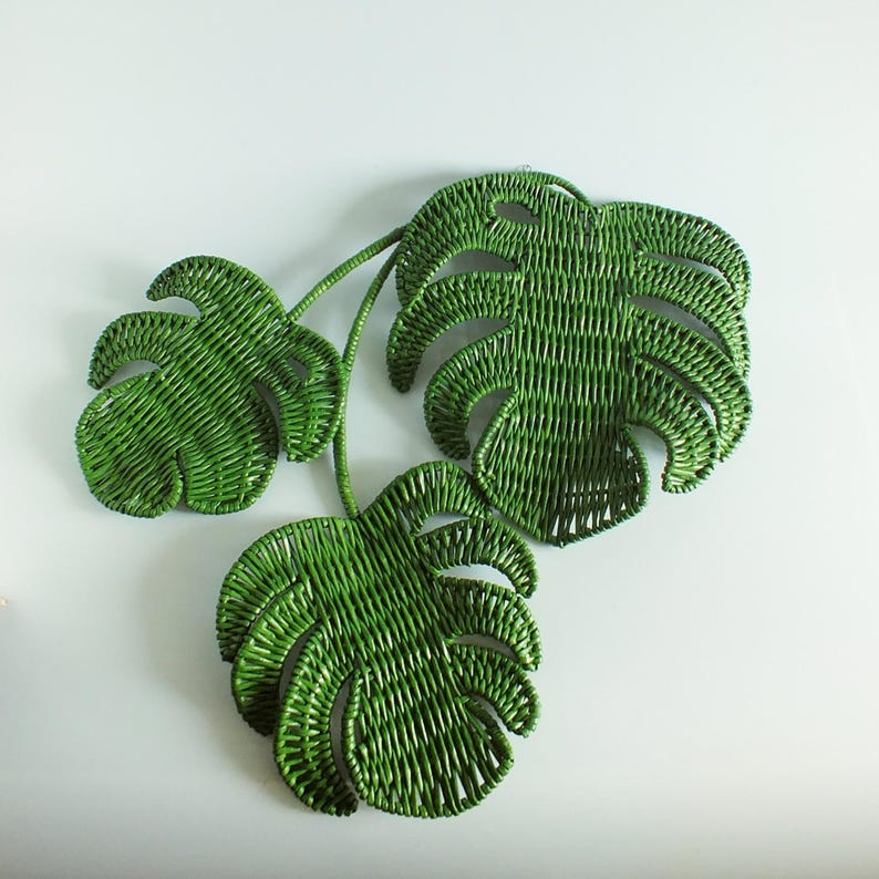 Handwoven Monstera Leaf Wall Decor, Botanical Woven Leaf Accent ...