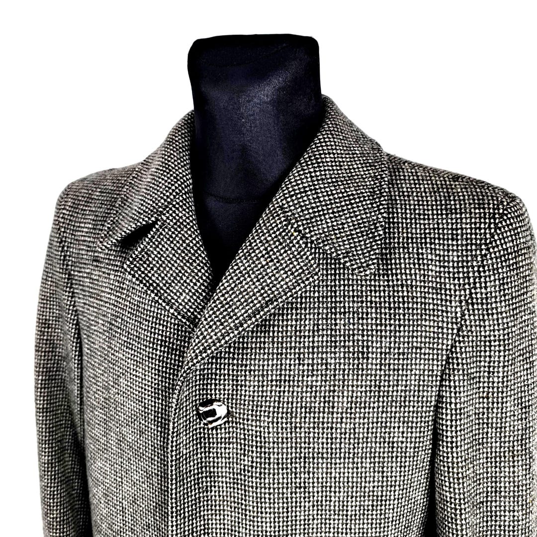 VINTAGE 80s Pure Wool Crombie Coat / Houndstooth Overcoat - Men's ...