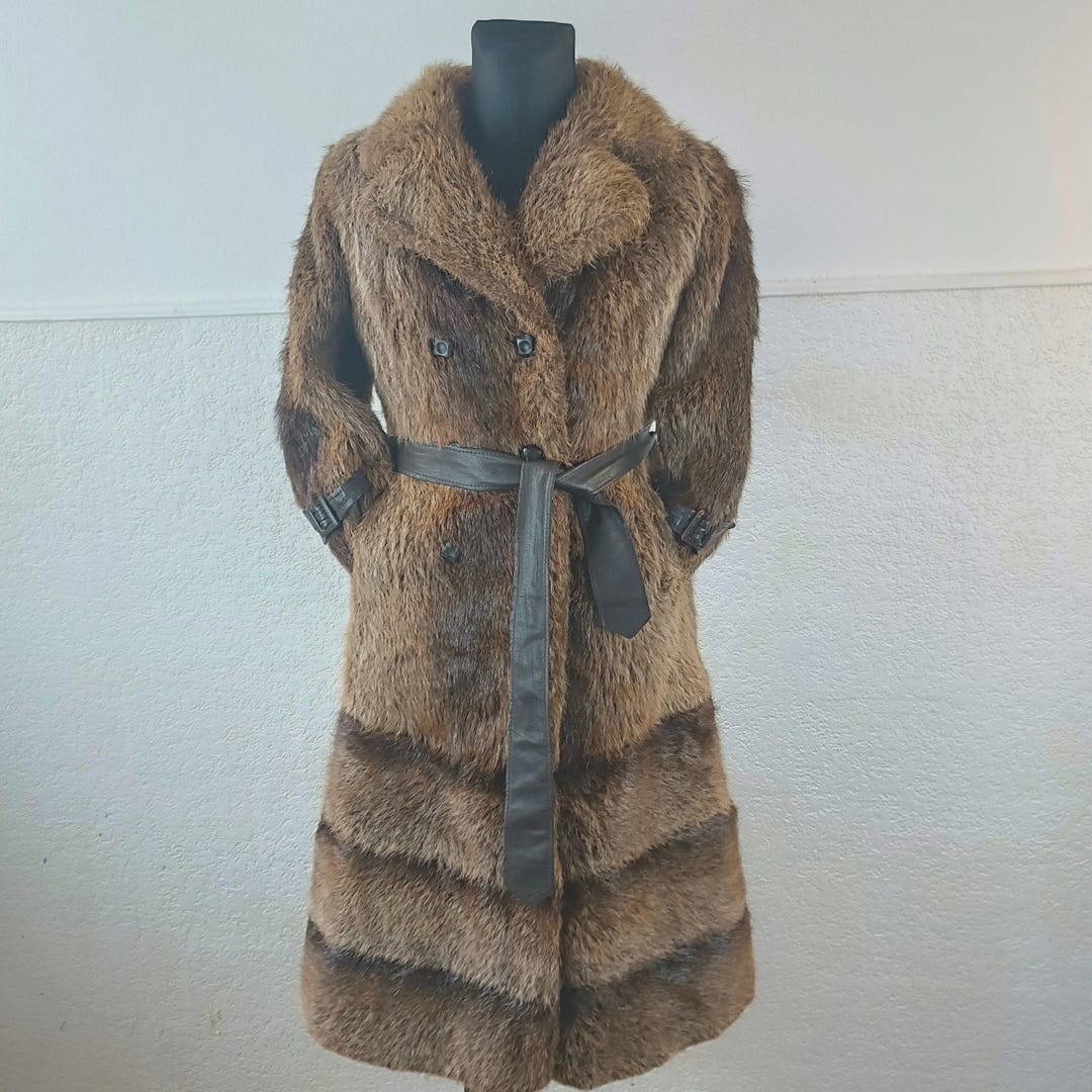Genuine Pelt Belted Fur Coat Ladies/ 80s Luxury Warm Winter Outerwear 2 ...