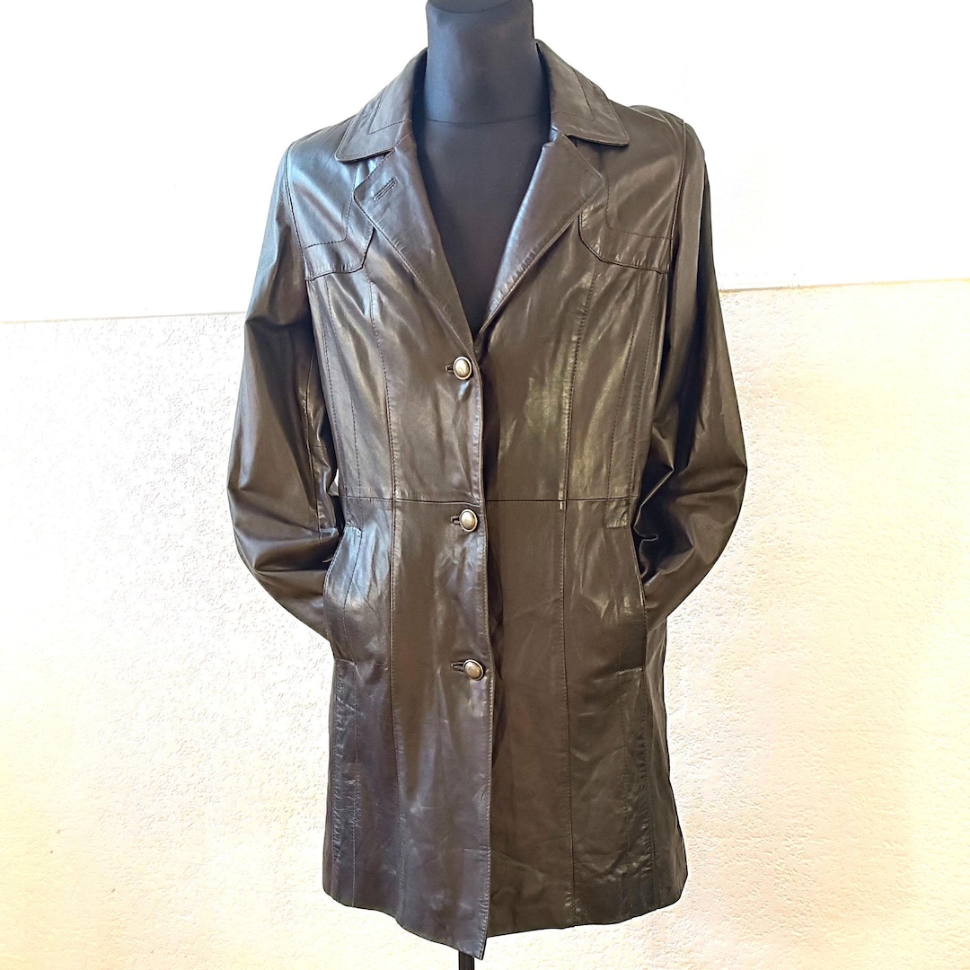 Vintage Leather Trench Coat: Angel Wings Brown Long Jacket - Etsy