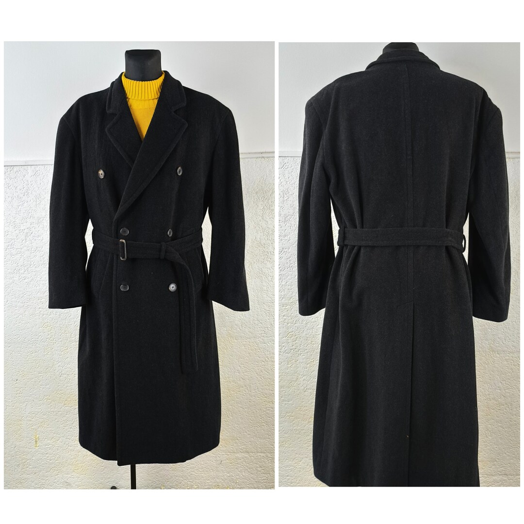 BUGATTI Black Double Breasted Trench Coat Tailored Coat 100% Wool Coat ...