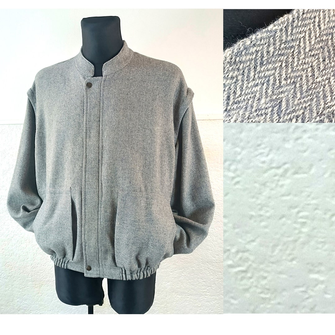 Gray Herringbone Jacket, Vintage Tweed Jacket, Grey Wool Jacket ...