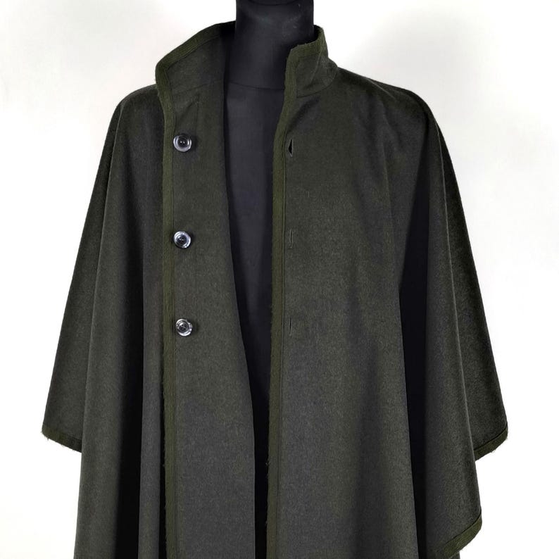 Vintage Italian Wool Cloak / Elegant Army Green Oversized Winter Cape ...