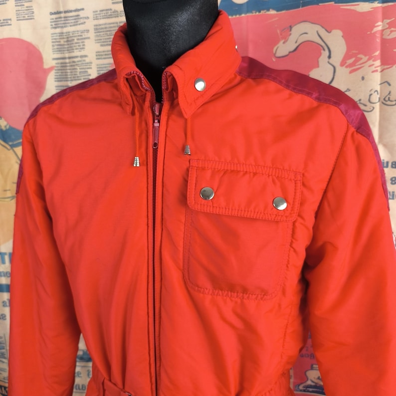 Vintage 80s Finland Ski Jacket, Red Windproof Insulated Emblem, Size M ...