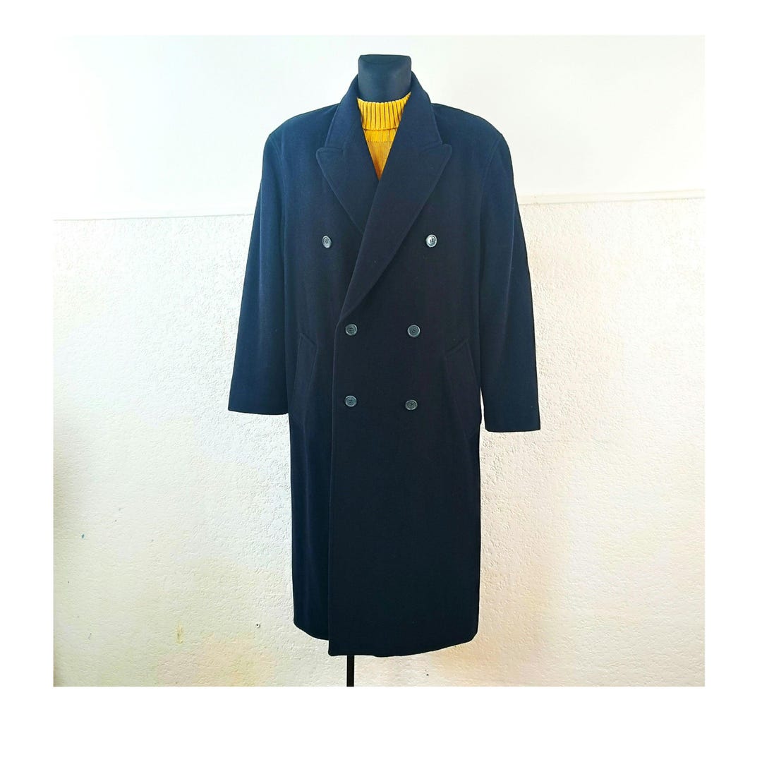 Italia Double Breasted Cashmere Wool Overcoat / Vintage Navy Loden Coat ...