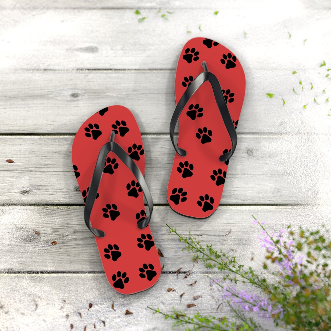 Red and Black Paw Print Flip Flops for Panthers, Wildcats, Other Animal ...