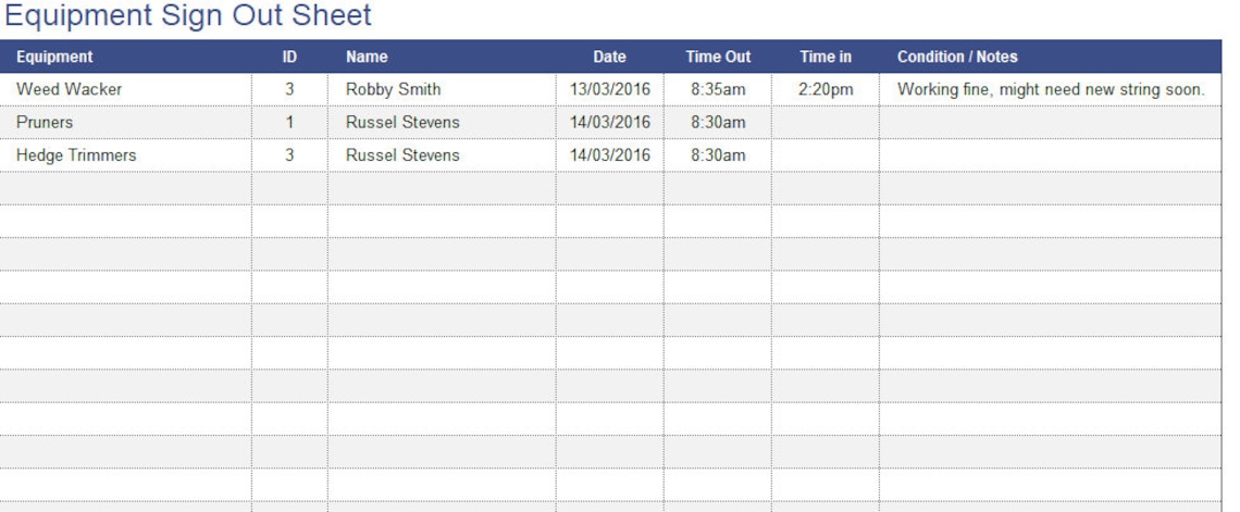 20 Attendance Sheet Templates Sign-in Roster Equipment Sign Out Class ...