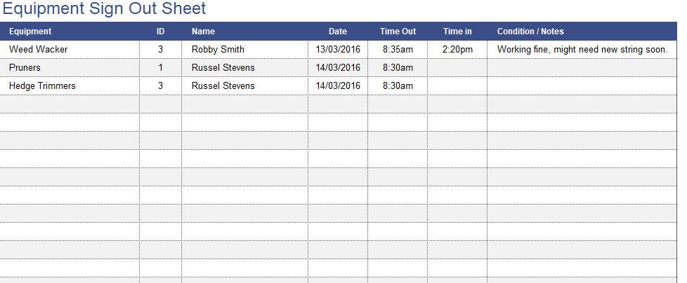 20 Attendance Sheet Templates Sign-in Roster Equipment Sign Out Class ...