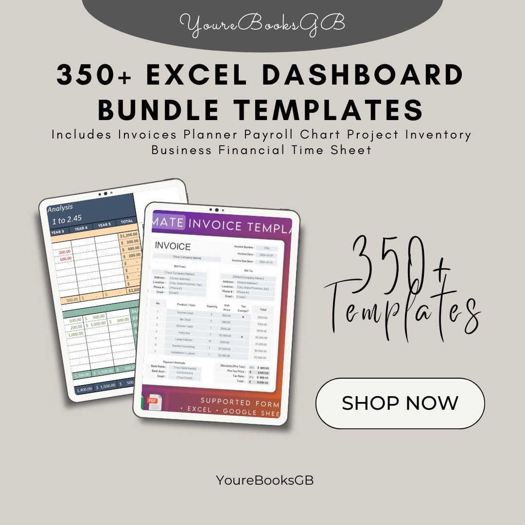 350 Excel Dashboard Bundle Includes Invoices Planner Payroll Chart ...