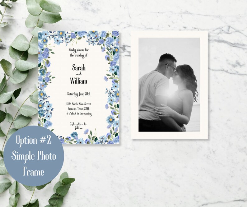 Blue Spring Floral Wedding Invitation, Customizable Template, French ...
