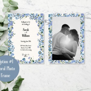 Blue Spring Floral Wedding Invitation, Customizable Template, French ...