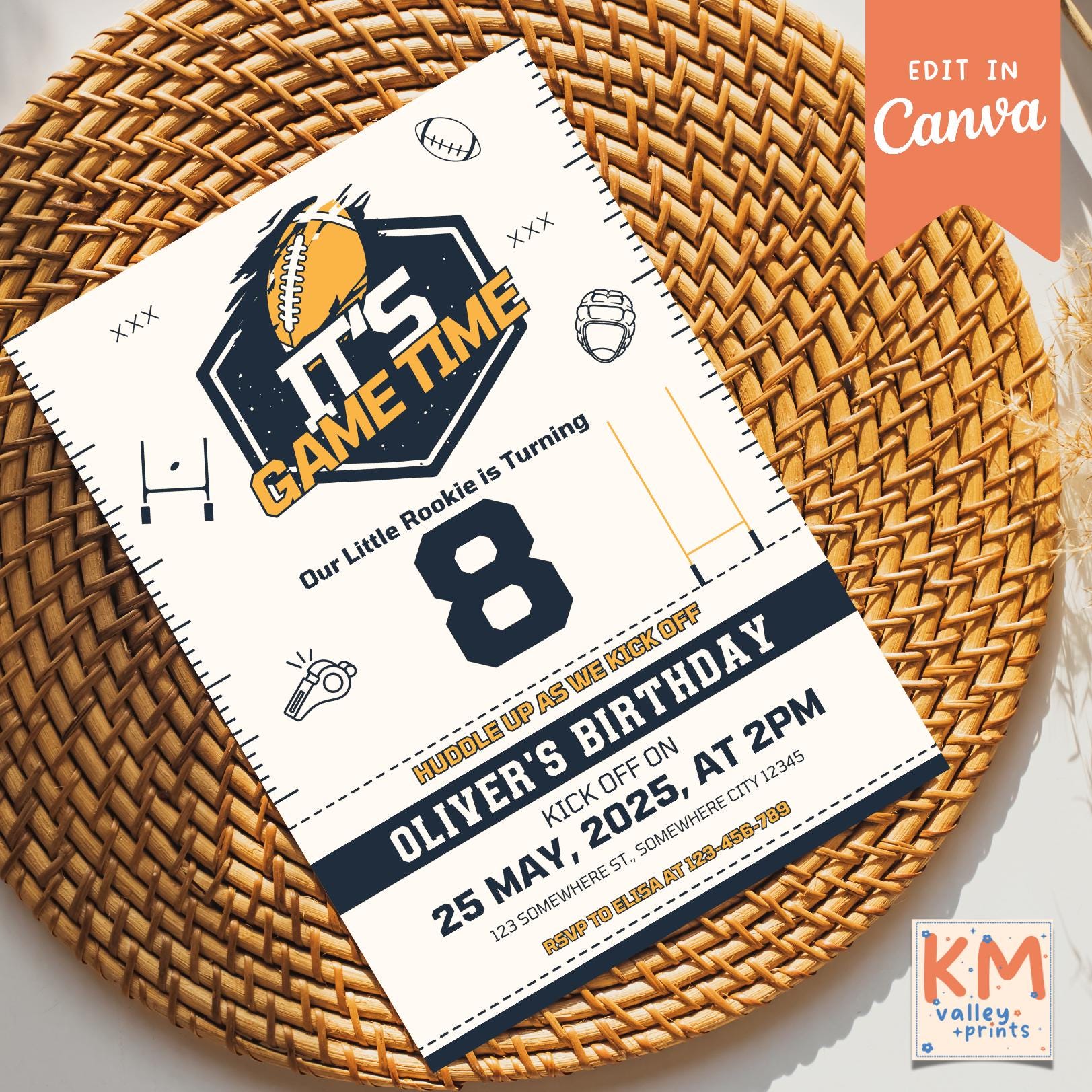 Printable Football Invitation, It's Game Time, Boy Birthday Invite ...