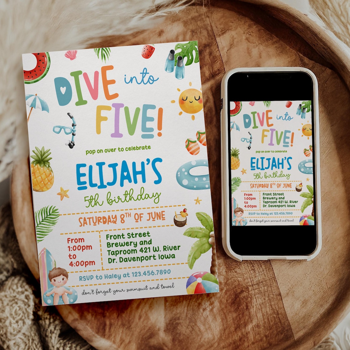 Dive Into Five Birthday Invitation 5th Birthday Invitations Boys Summer ...