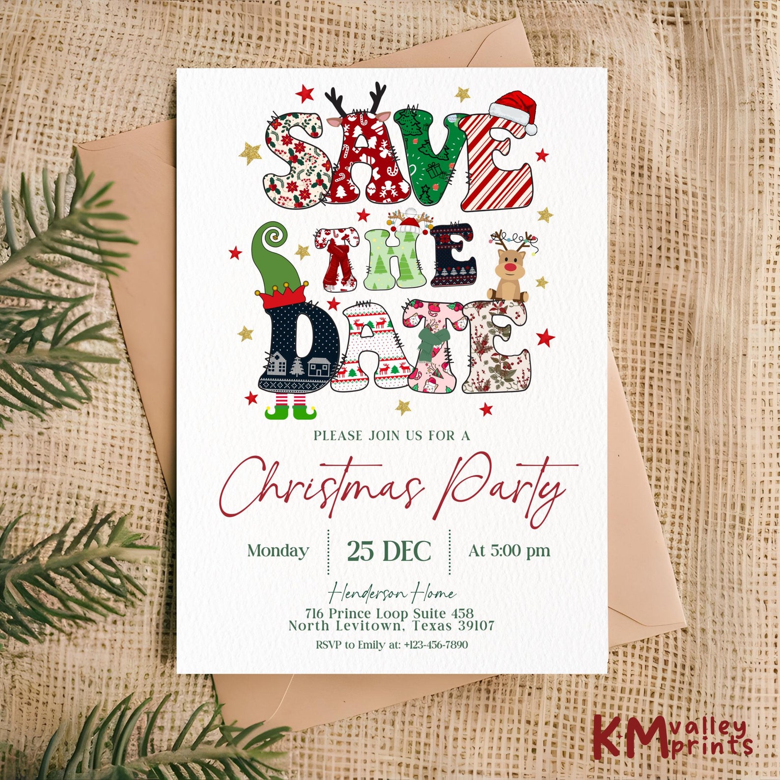 Save the Date Party Invitation, Christmas Party Invite, Editable ...