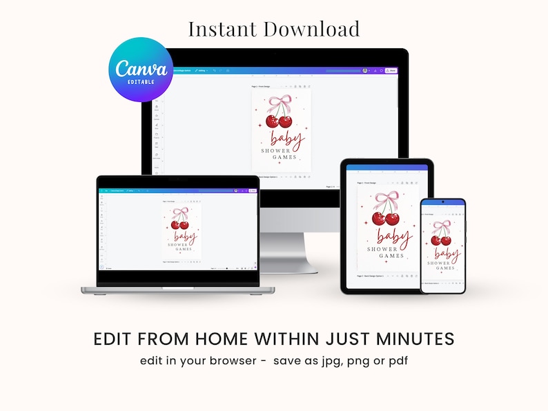 Cherry Baby Shower Games Bundle Cherry on Top Printable Game Pack Pink ...