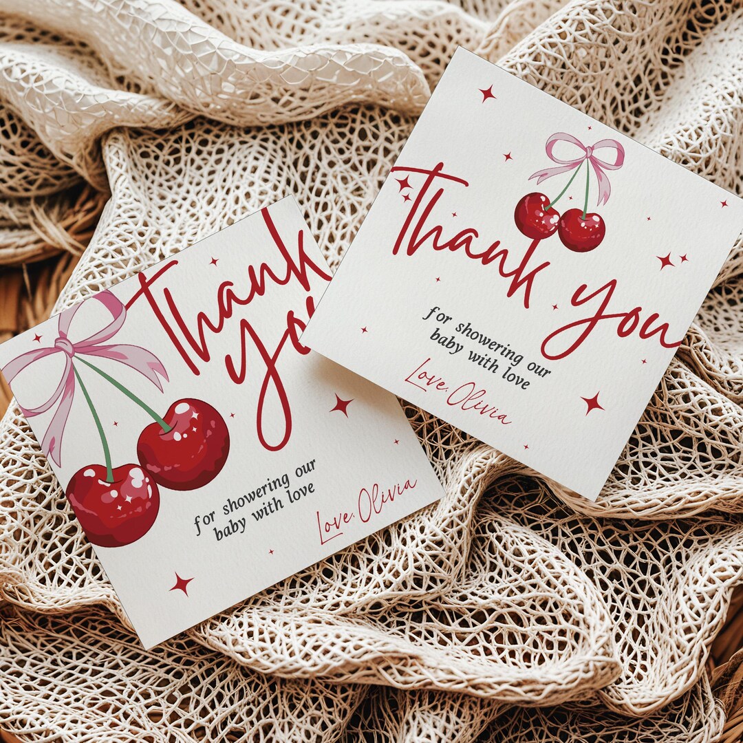 Cherry Shower Favor Tags Cherry on Top Thank You Tag Cherry Bow Party ...