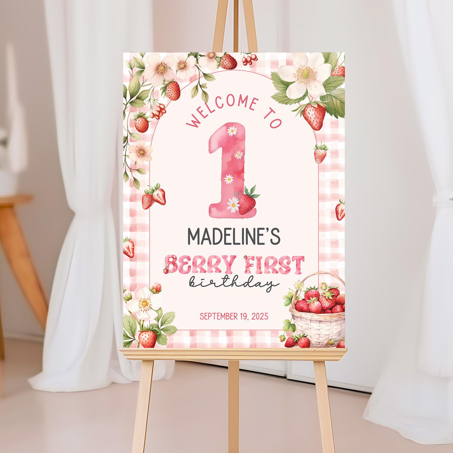 Berry First Birthday Sign Strawberry Welcome Sign Berry First Birthday ...