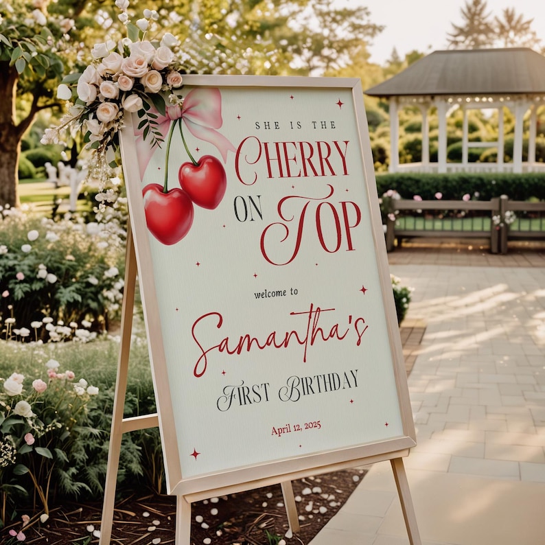 Cherry Birthday Welcome Sign Cherry on Top Welcome Sign Bow Coquette ...