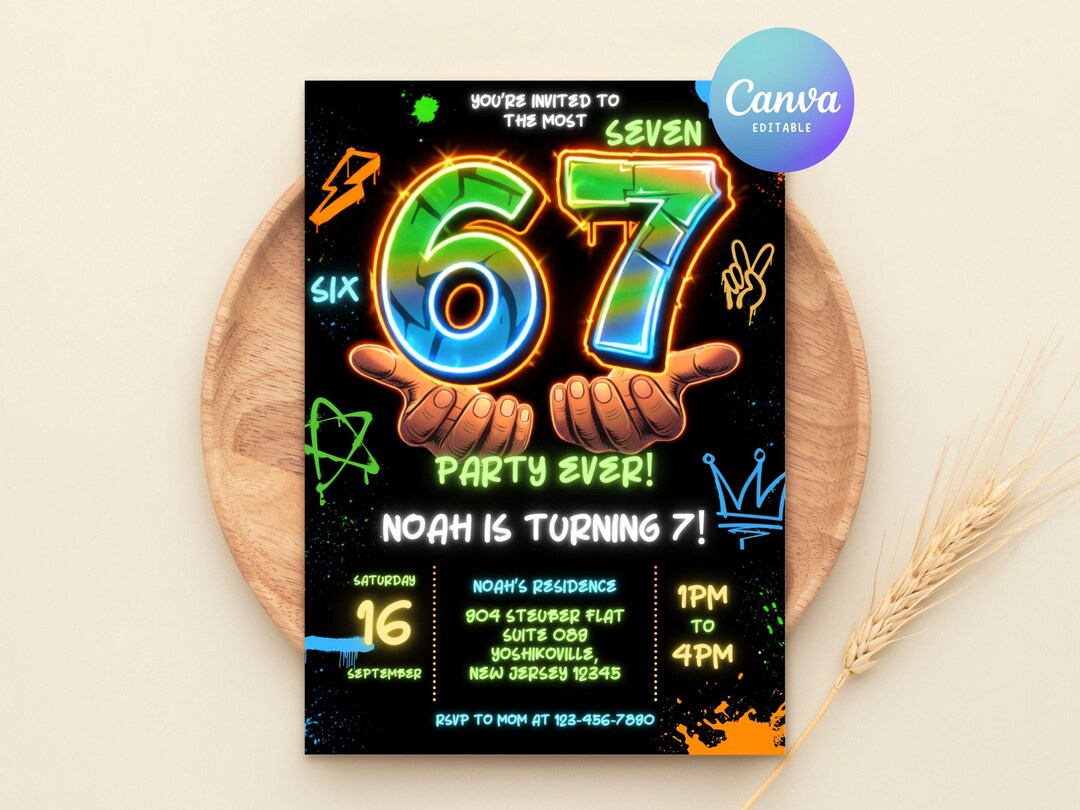 Six Seven Birthday Kids Invitation Editable Bruh 7th Birthday Invite ...